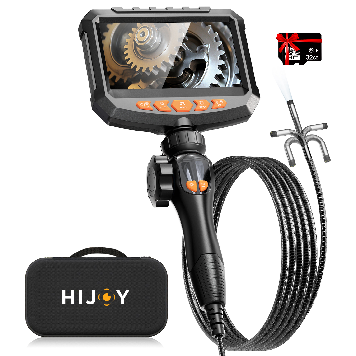 Borescope Camera with Light, 5″ Two-Way Industrial Articulating ...