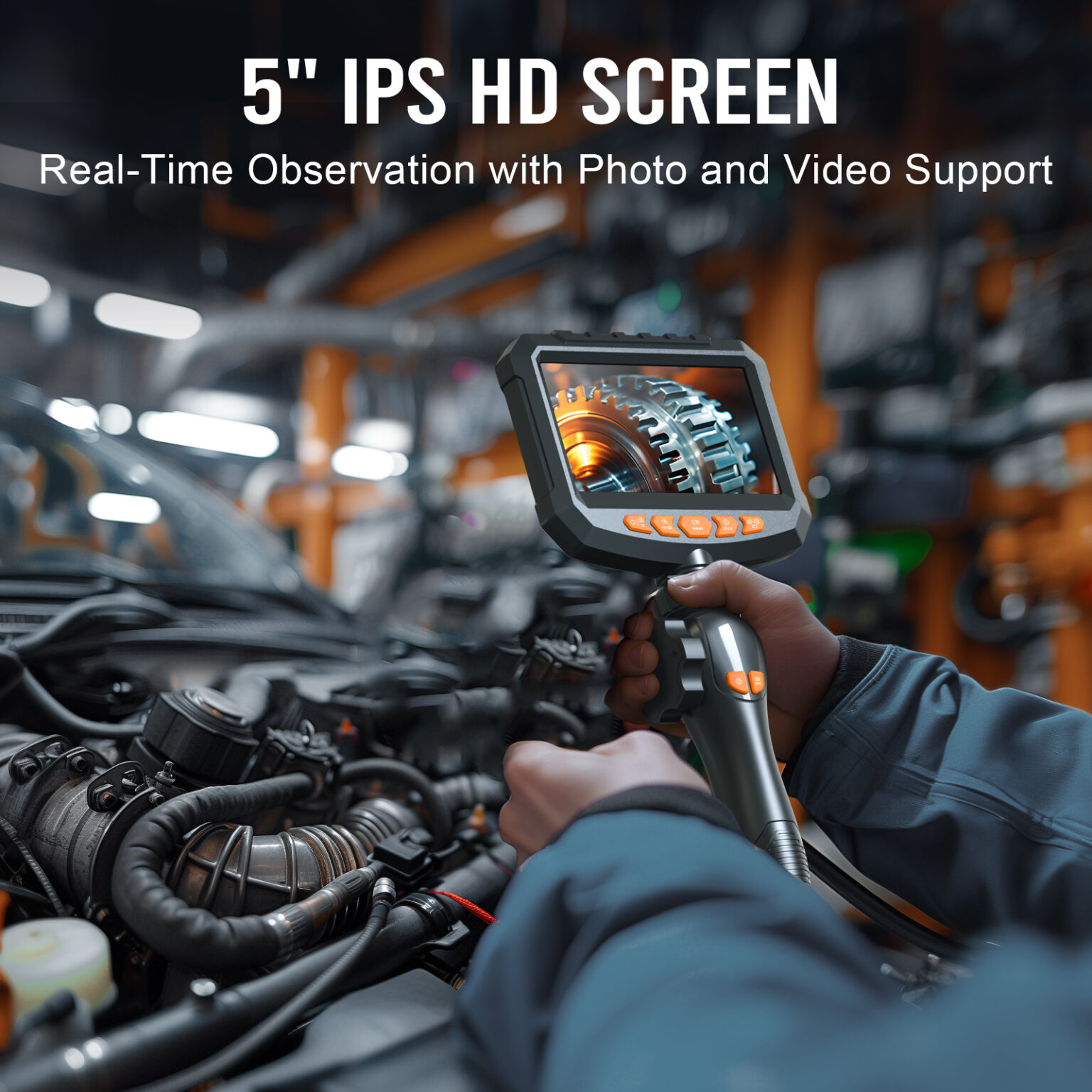 Borescope Camera with Light, 5″ Two-Way Industrial Articulating ...