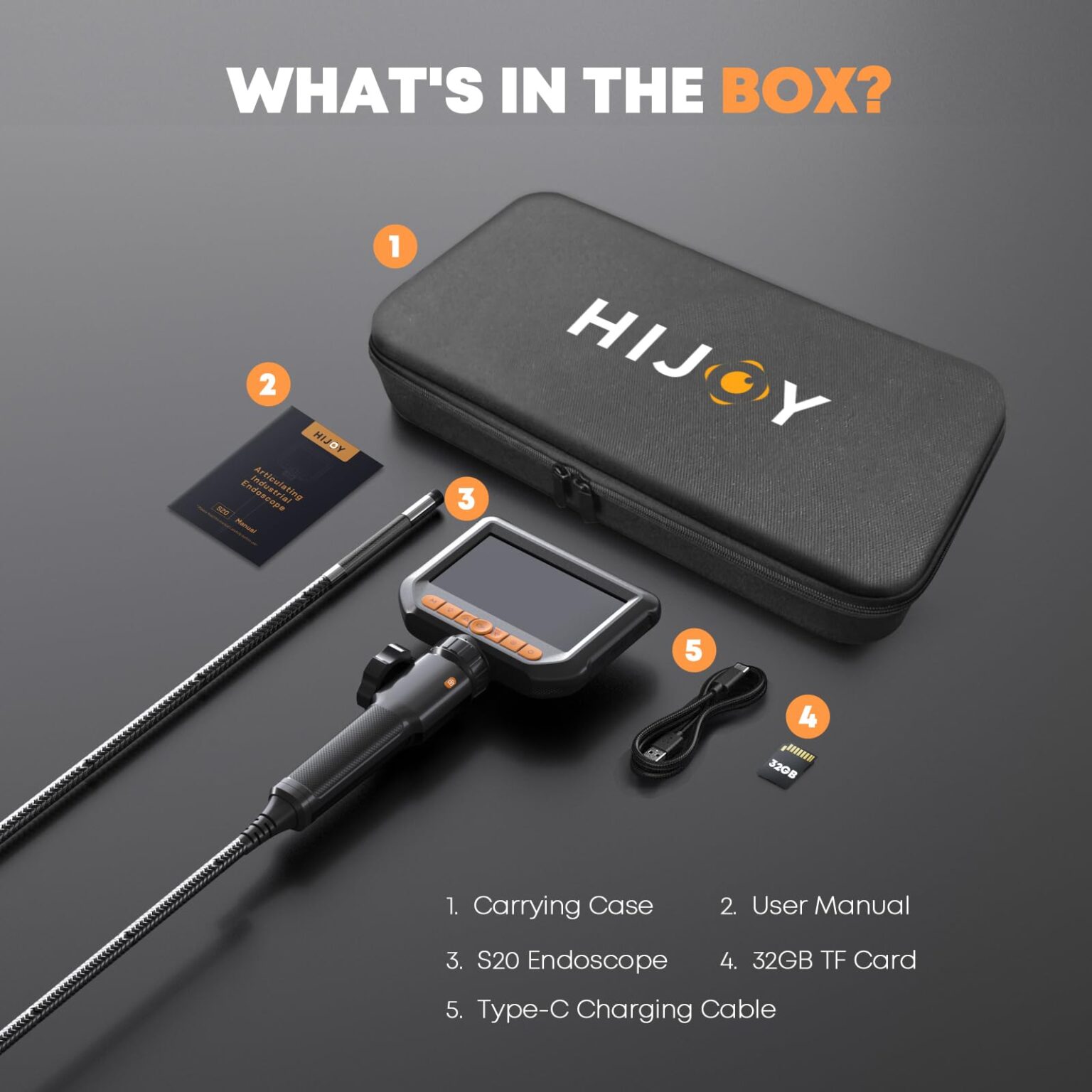 Endoscope Camera with Light, Hijoy Two-Way Articulation Borescope, 0 ...